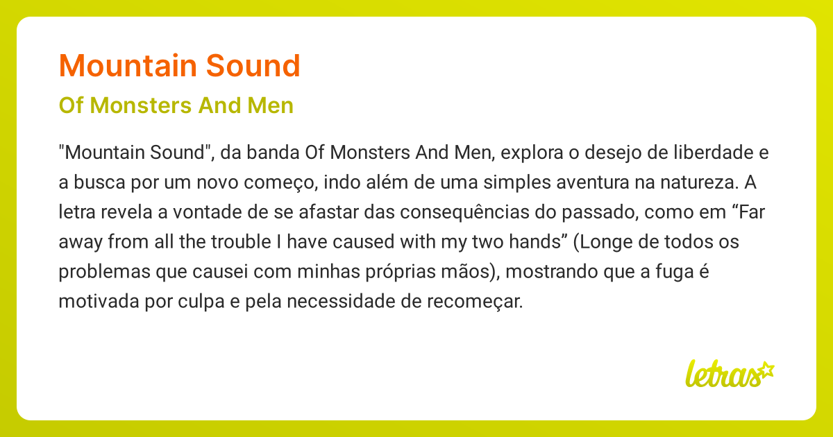 Significado da música MOUNTAIN SOUND (Of Monsters And Men) - LETRAS.MUS.BR