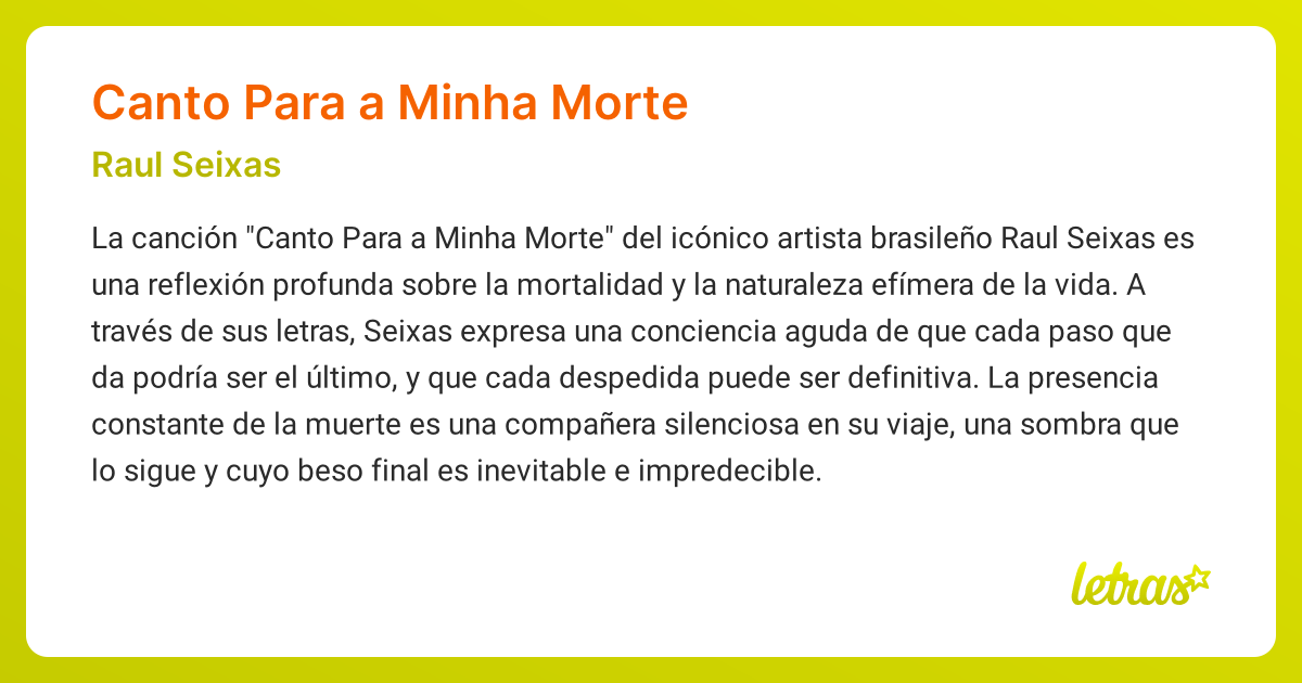 Significado de la canción CANTO PARA A MINHA MORTE (Raul Seixas ...