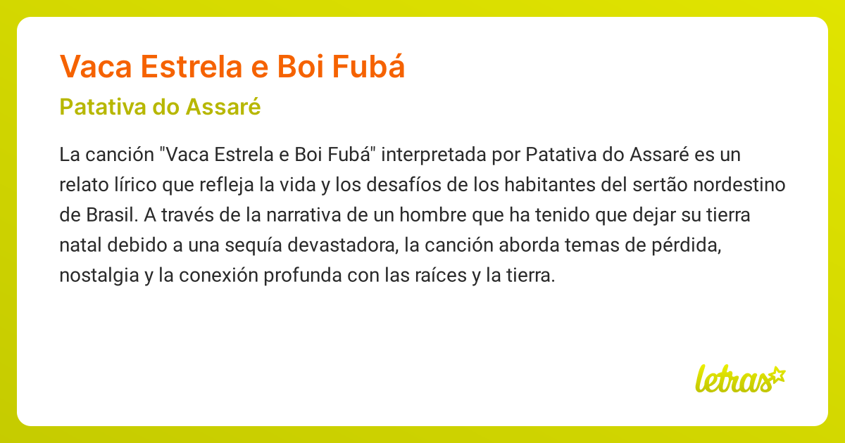 Significado de la canción VACA ESTRELA E BOI FUBÁ (Patativa do Assaré ...