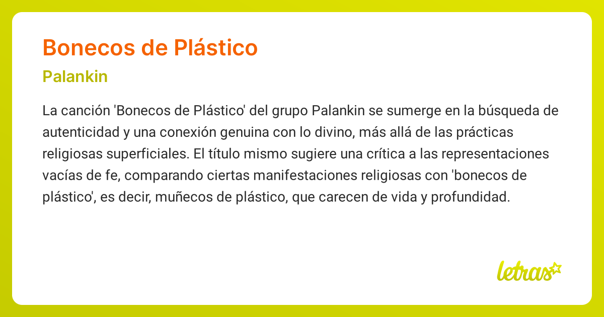 Significado de la canción BONECOS DE PLÁSTICO (Palankin) - LETRAS.COM