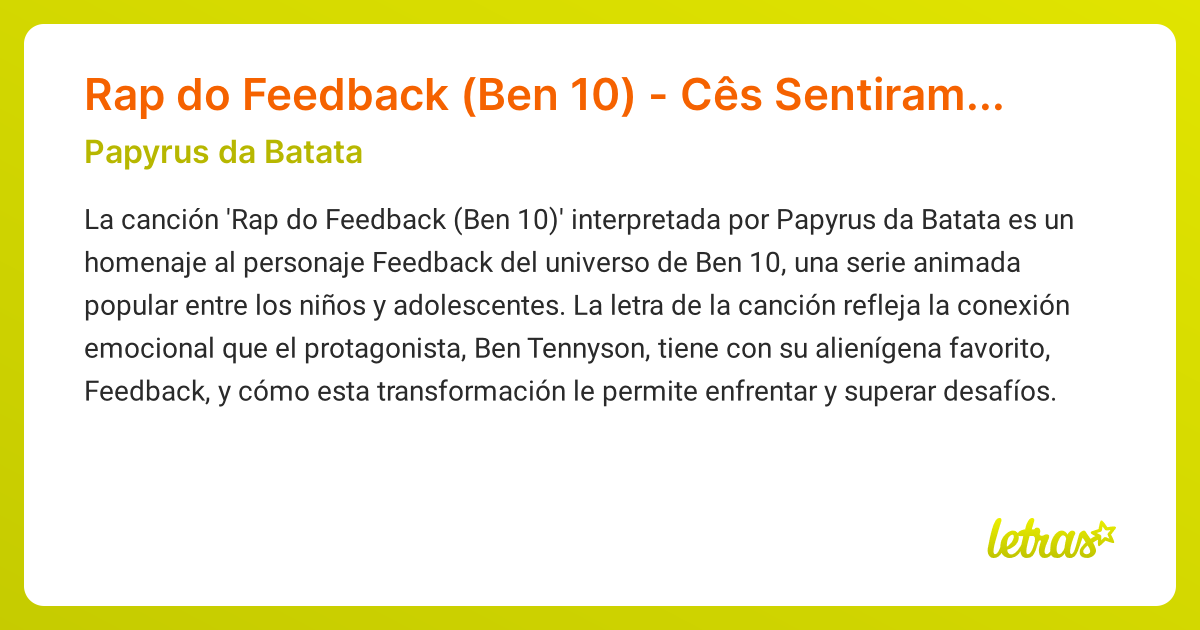 Significado de la canción Rap do Feedback (Ben 10) - Cês Sentiram ...