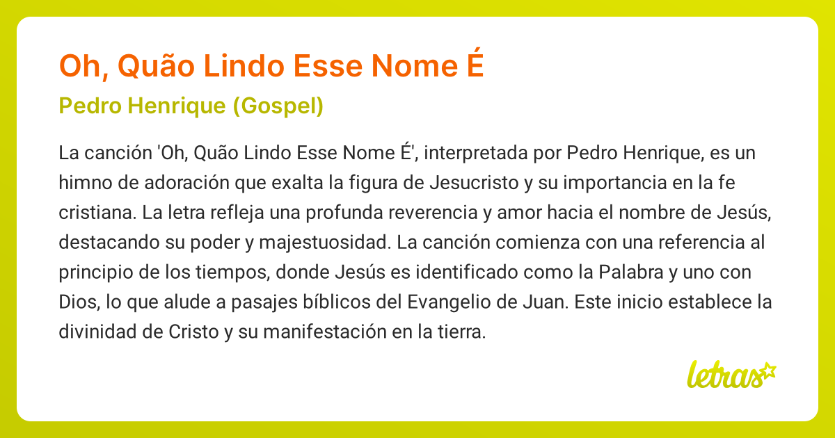 Significado de la canción OH, QUÃO LINDO ESSE NOME É (Pedro Henrique ...