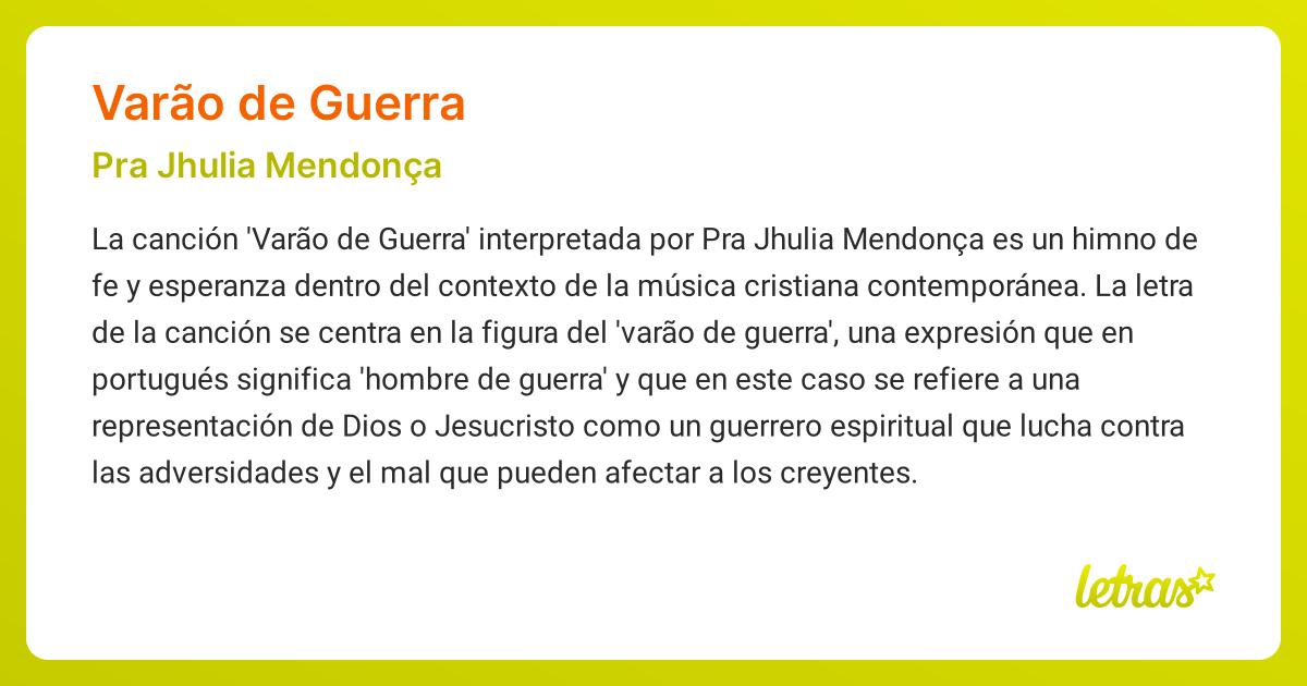 Significado de la canción VARÃO DE GUERRA (Pra Jhulia Mendonça ...
