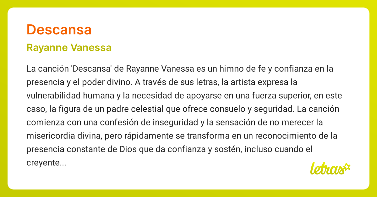 Significado de la canción DESCANSA (Rayanne Vanessa) - LETRAS.COM
