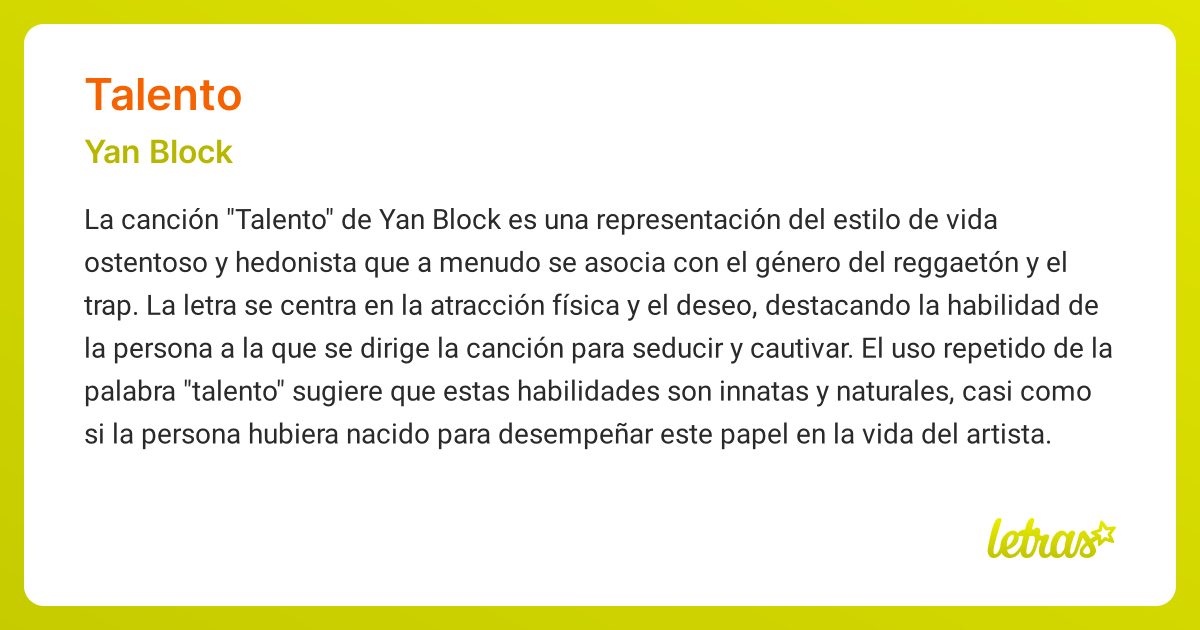 Significado de la canción TALENTO (Yan Block) - LETRAS.COM