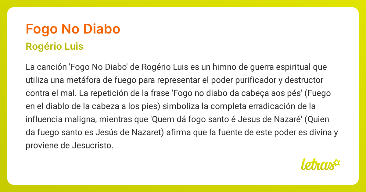 Significado de la canción FOGO NO DIABO (Rogério Luis) - LETRAS.COM