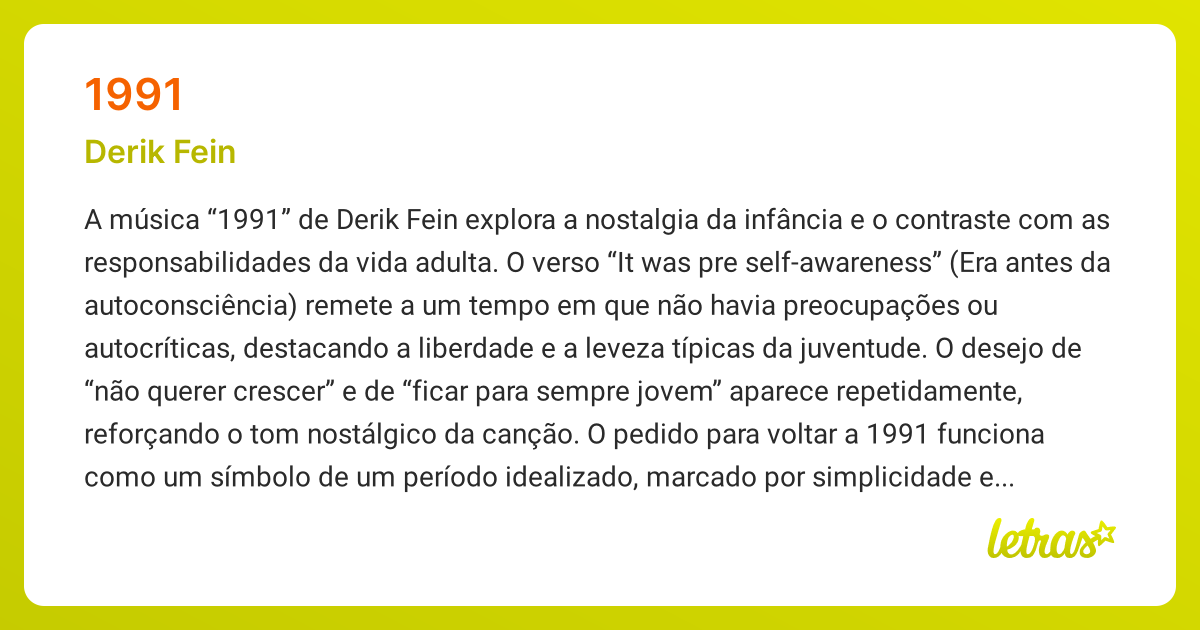 Significado da música 1991 (Derik Fein) - LETRAS.MUS.BR