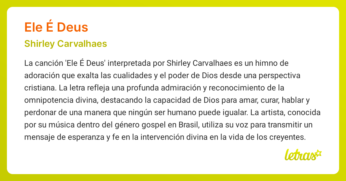 Significado de la canción ELE É DEUS (Shirley Carvalhaes) - LETRAS.COM
