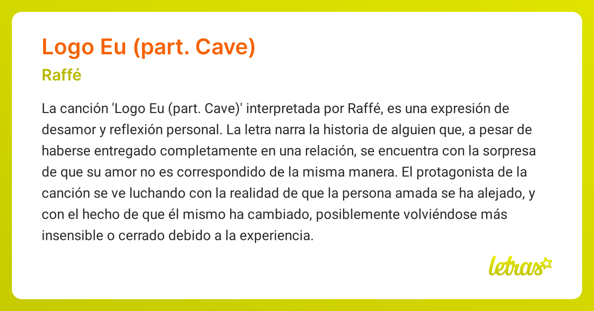 Significado de la canción LOGO EU (PART. CAVE) (Raffé) - LETRAS.COM