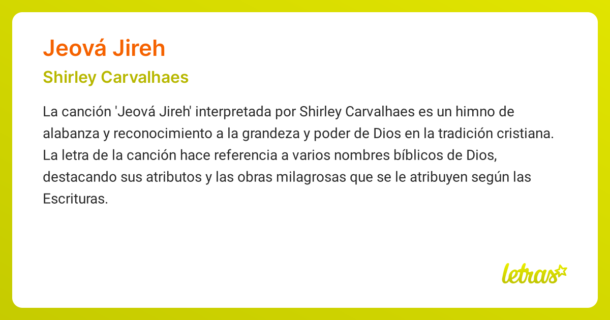 Significado de la canción JEOVÁ JIREH (Shirley Carvalhaes) - LETRAS.COM