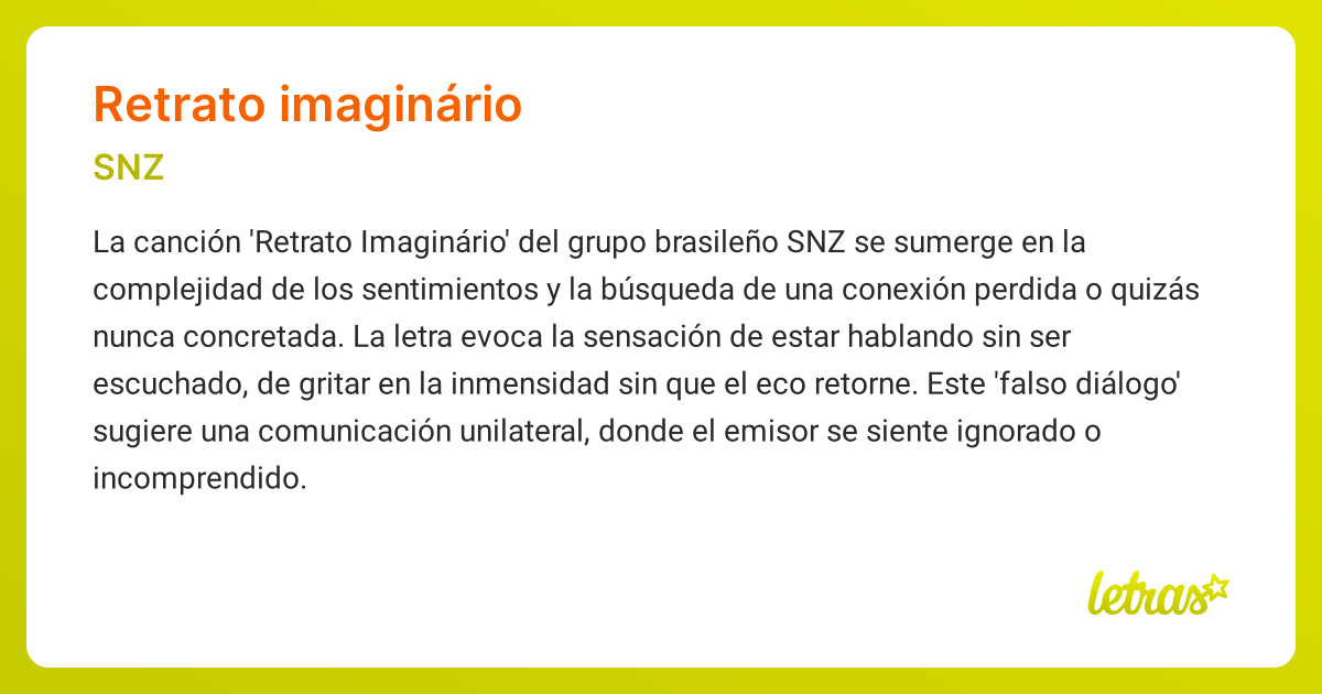 Significado de la canción RETRATO IMAGINÁRIO (SNZ) - LETRAS.COM
