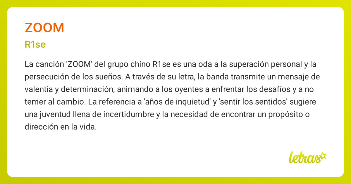 Significado de la canción ZOOM (R1se) - LETRAS.COM