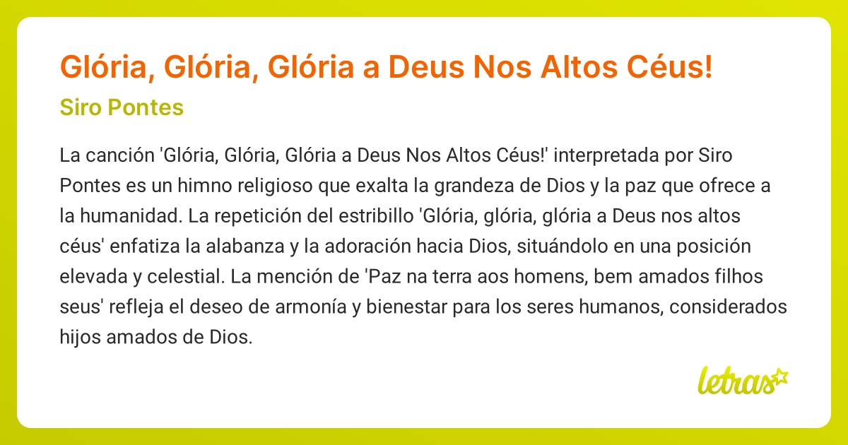 Significado de la canción Glória, Glória, Glória a Deus Nos Altos Céus ...