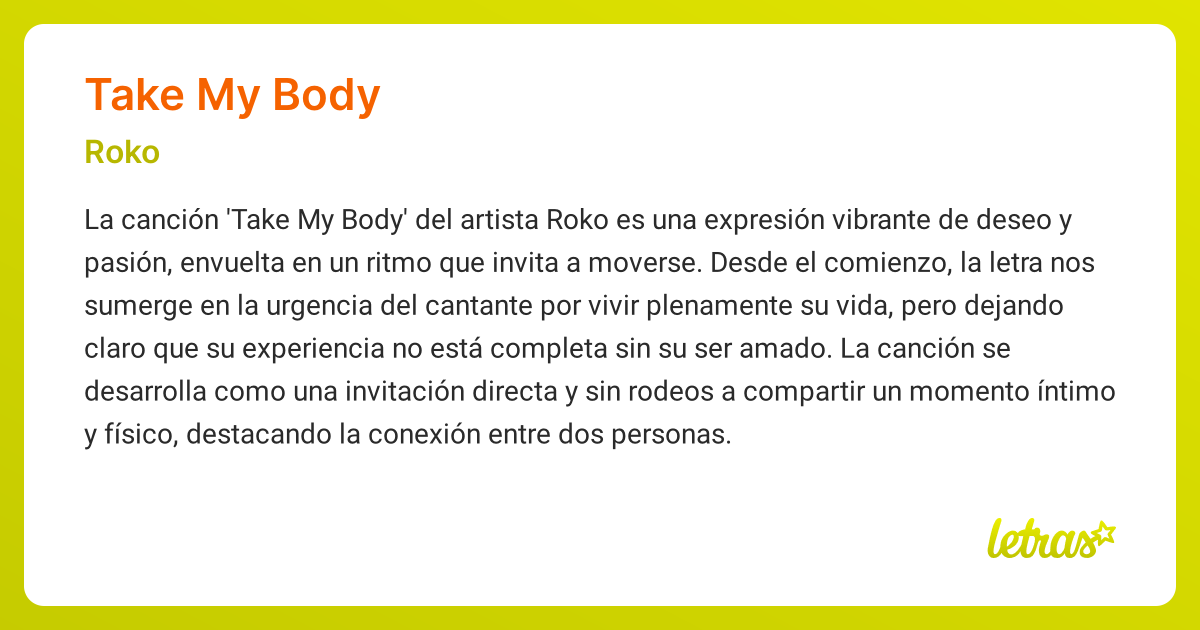 Significado de la canción TAKE MY BODY (Roko) - LETRAS.COM