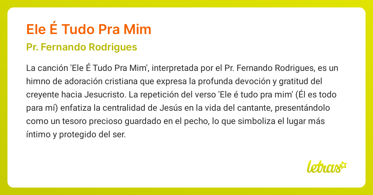 Significado de la canción ELE É TUDO PRA MIM (Pr. Fernando Rodrigues ...