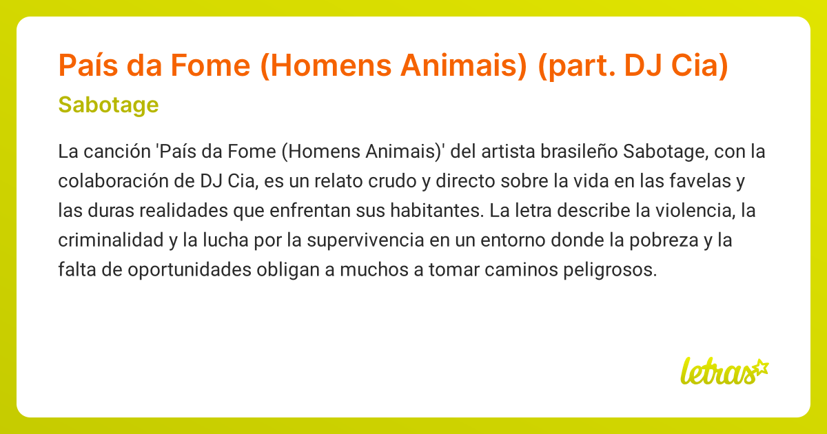 Significado de la canción País da Fome (Homens Animais) (part. DJ Cia ...