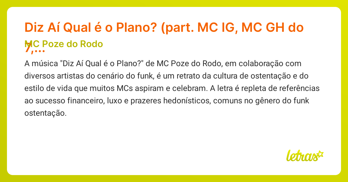 Significado da música Diz Aí Qual é o Plano? (part. MC IG, MC GH do 7 ...