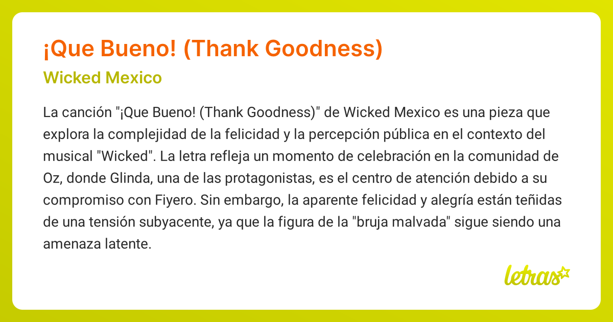 Significado de la canción ¡QUE BUENO! (THANK GOODNESS) (Wicked Mexico ...