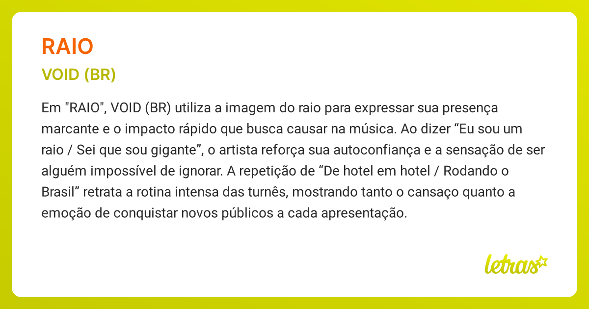 Significado da música RAIO (VOID (BR)) - LETRAS.MUS.BR