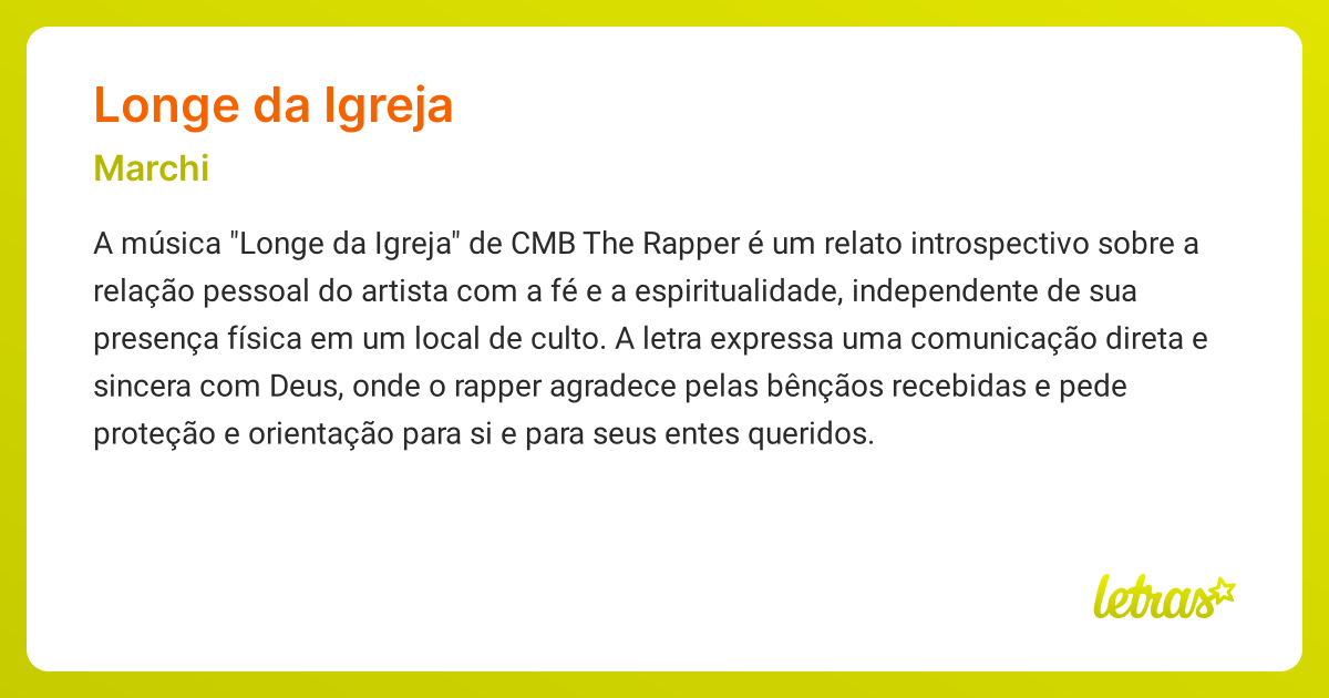 Significado da música LONGE DA IGREJA (CMB The Rapper) - LETRAS.MUS.BR