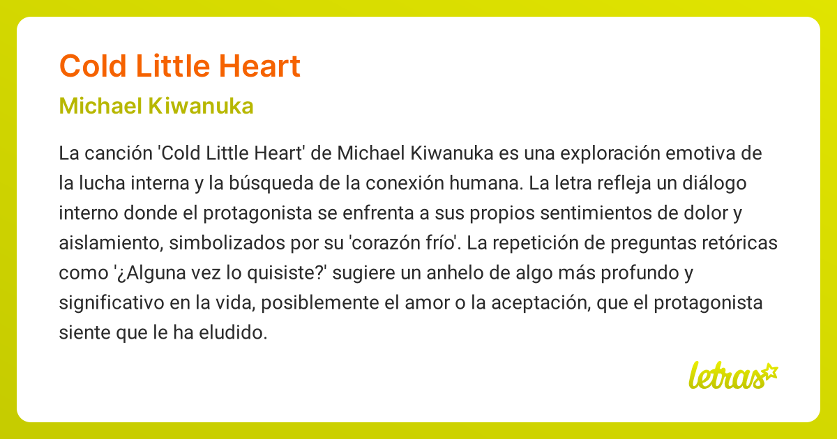 Significado de la canción COLD LITTLE HEART (Michael Kiwanuka) - LETRAS.COM