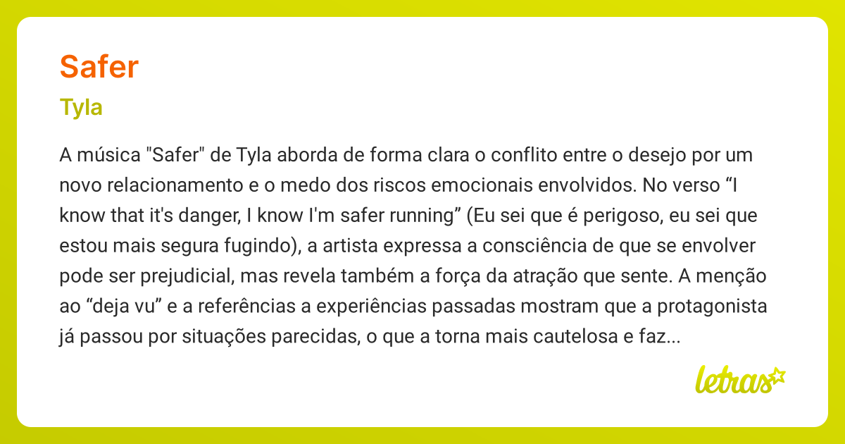Significado da música SAFER (Tyla) - LETRAS.MUS.BR