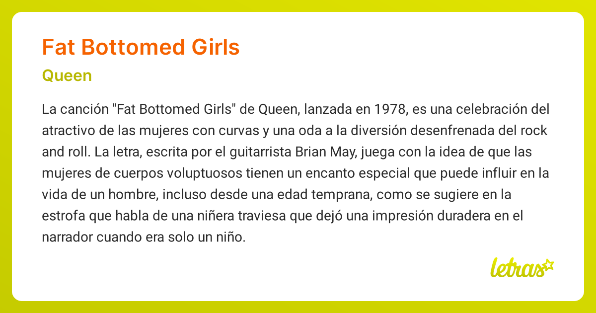 Significado de la canción FAT BOTTOMED GIRLS (Queen) - LETRAS.COM