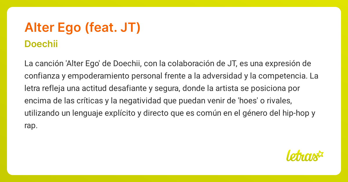 Significado de la canción ALTER EGO (FEAT. JT) (Doechii) - LETRAS.COM