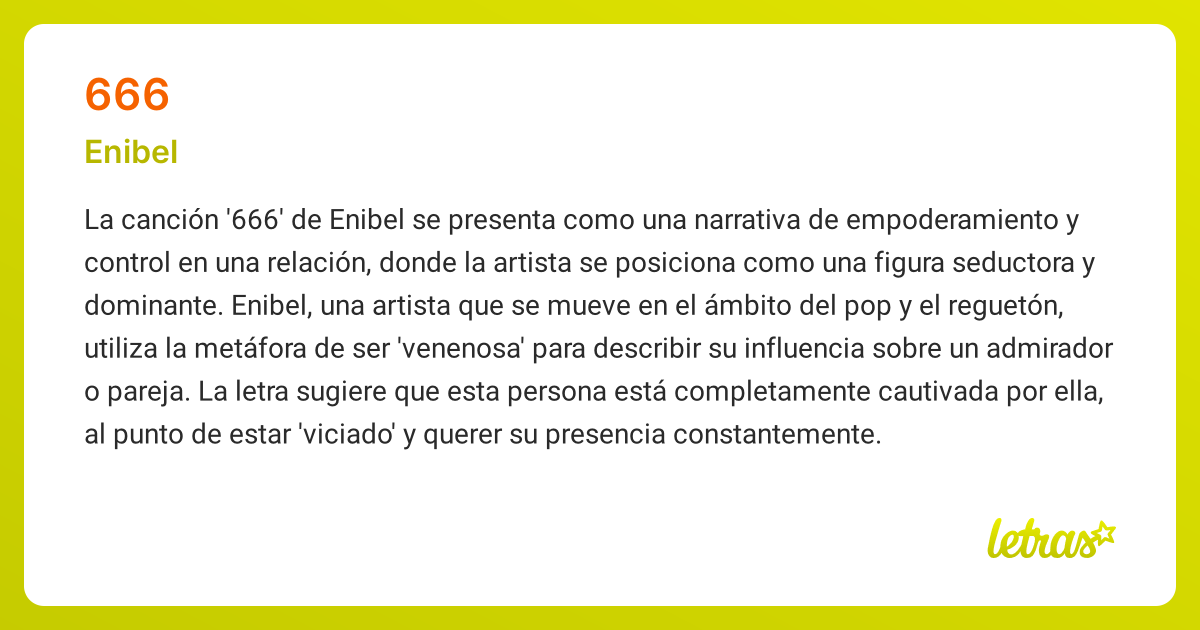 Significado de la canción 666 (Enibel) - LETRAS.COM