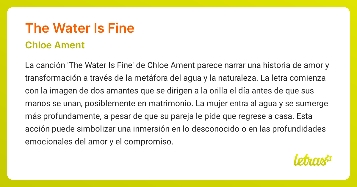 Significado de la canción THE WATER IS FINE (Chloe Ament) - LETRAS.COM