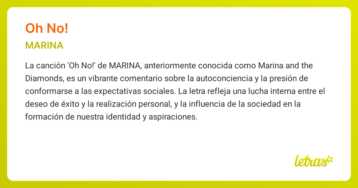 Significado de la canción OH NO! (MARINA) - LETRAS.COM