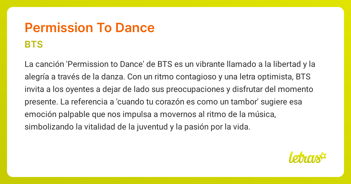 Significado de la canción PERMISSION TO DANCE (BTS) - LETRAS.COM