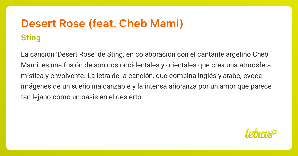 Significado de la canción DESERT ROSE (FEAT. CHEB MAMI) (Sting ...
