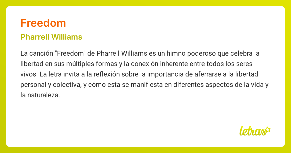 Significado de la canción FREEDOM (Pharrell Williams) - LETRAS.COM