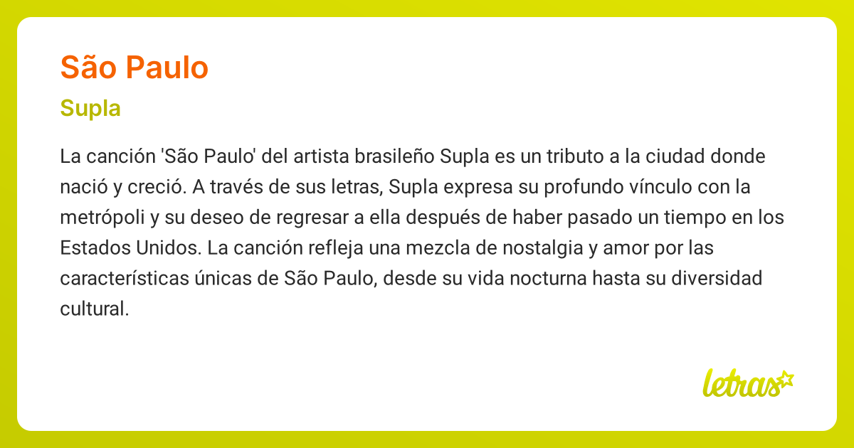 Significado de la canción SÃO PAULO (Supla) - LETRAS.COM