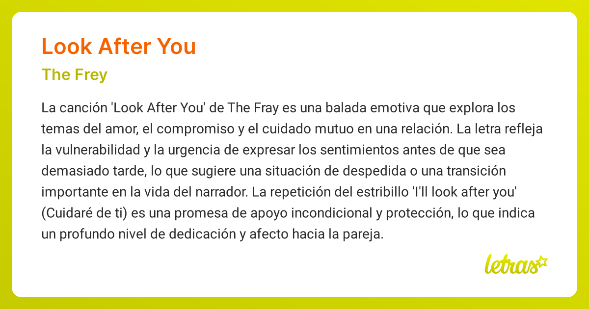 Significado de la canción LOOK AFTER YOU (The Frey) - LETRAS.COM