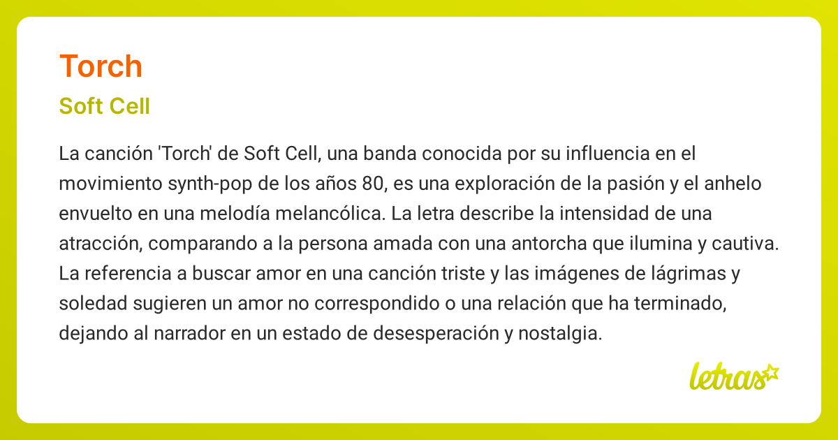 Significado de la canción TORCH (Soft Cell) - LETRAS.COM