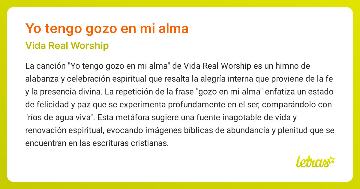 Significado de la canción YO TENGO GOZO EN MI ALMA (Vida Real Worship ...