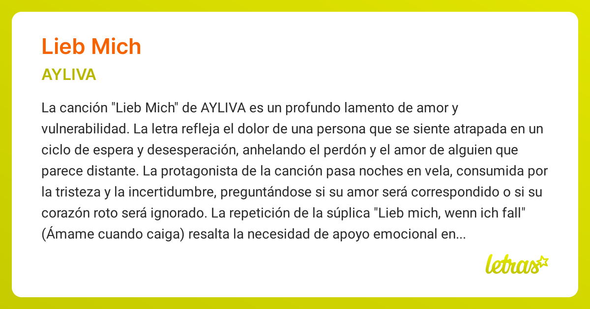 Significado de la canción LIEB MICH (AYLIVA) - LETRAS.COM