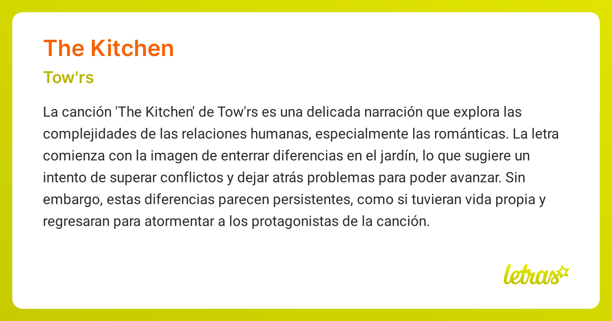 Significado de la canción THE KITCHEN (Tow'rs) - LETRAS.COM