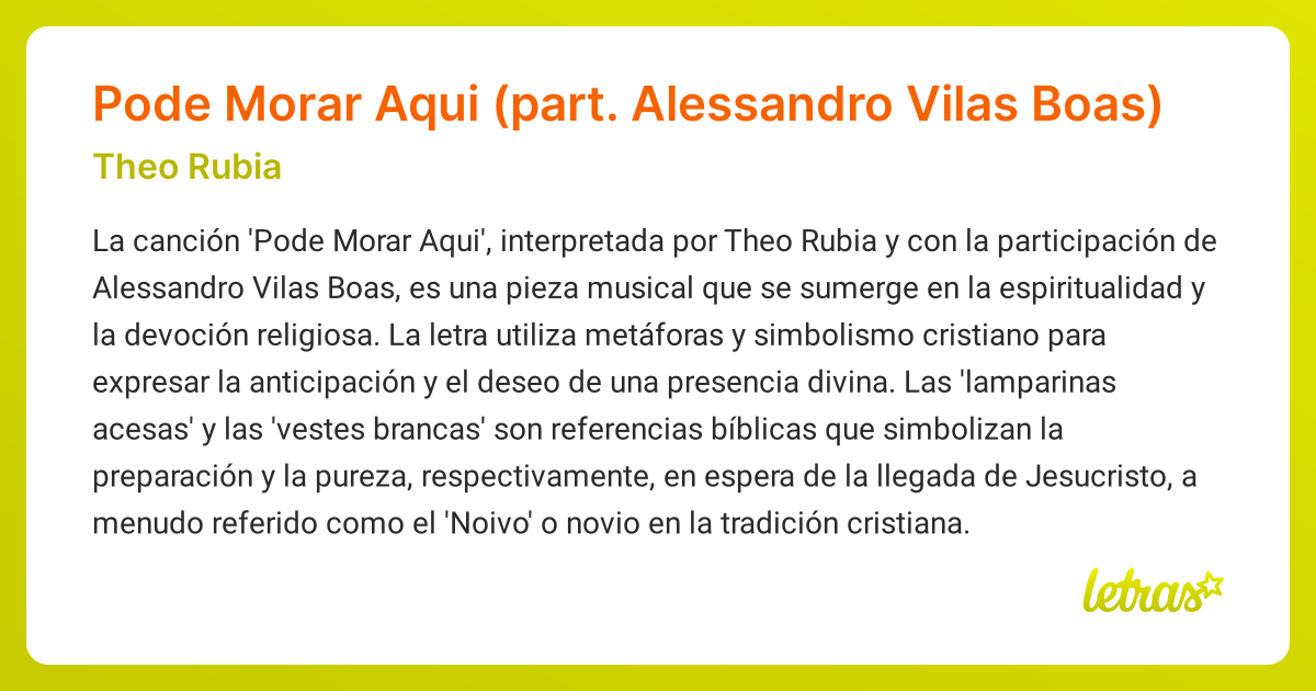 Significado de la canción Pode Morar Aqui (part. Alessandro Vilas Boas ...