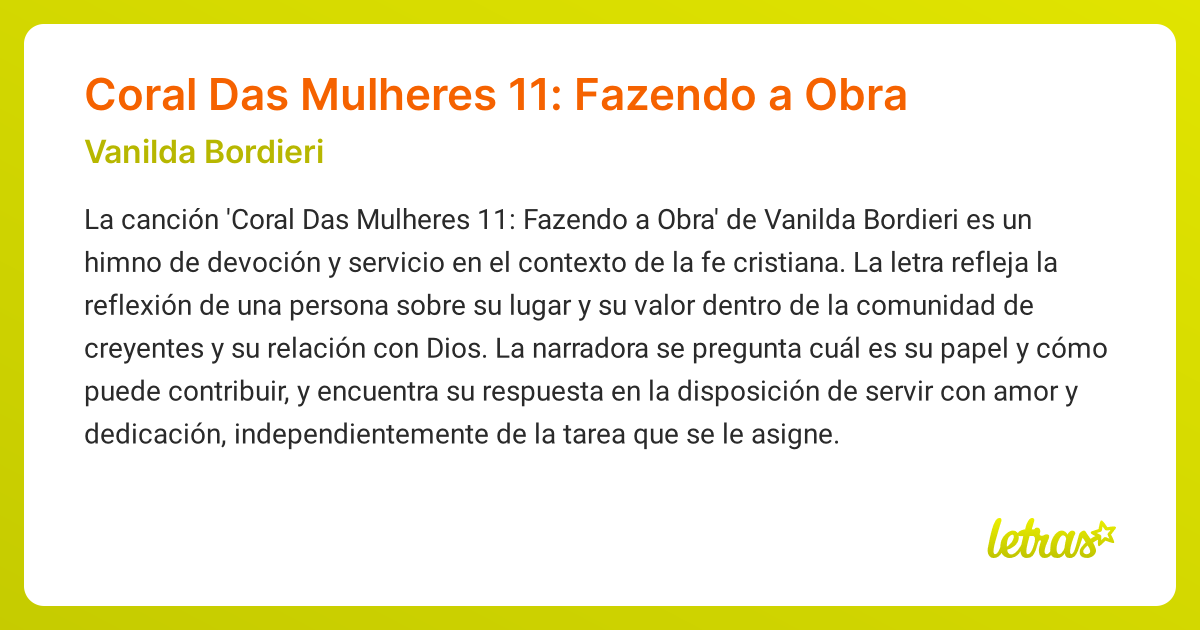 Significado de la canción Coral Das Mulheres 11: Fazendo a Obra ...