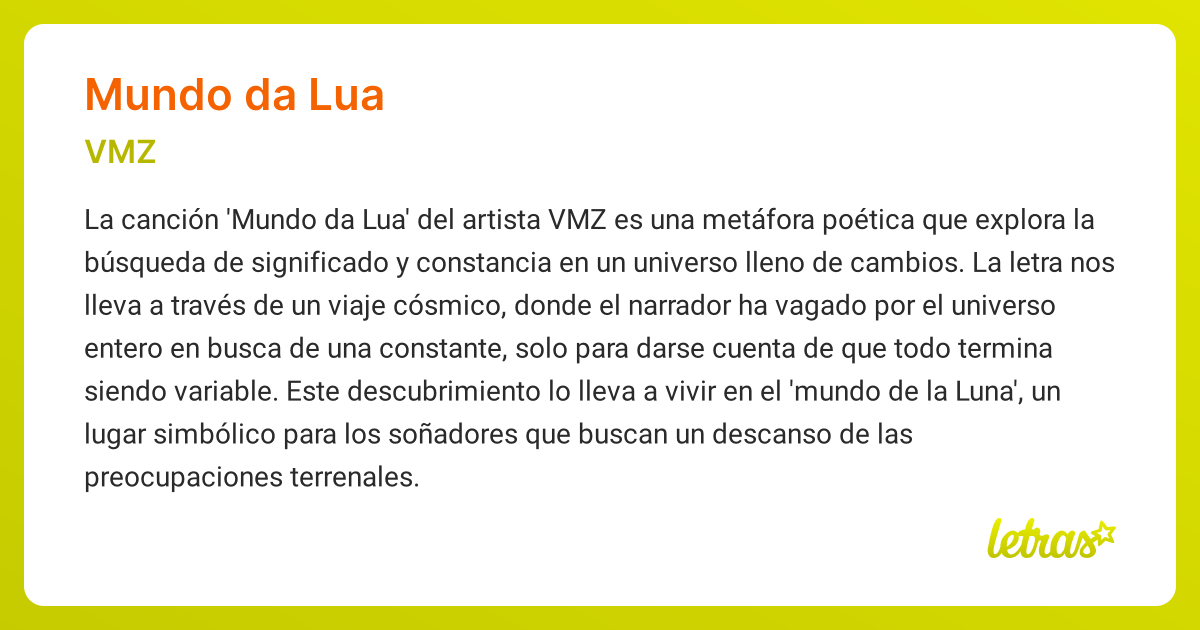 Significado de la canción MUNDO DA LUA (VMZ) - LETRAS.COM