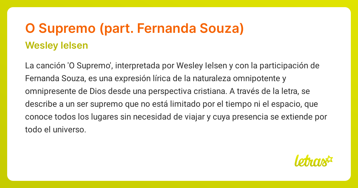 Significado de la canción O Supremo (part. Fernanda Souza) (Wesley ...