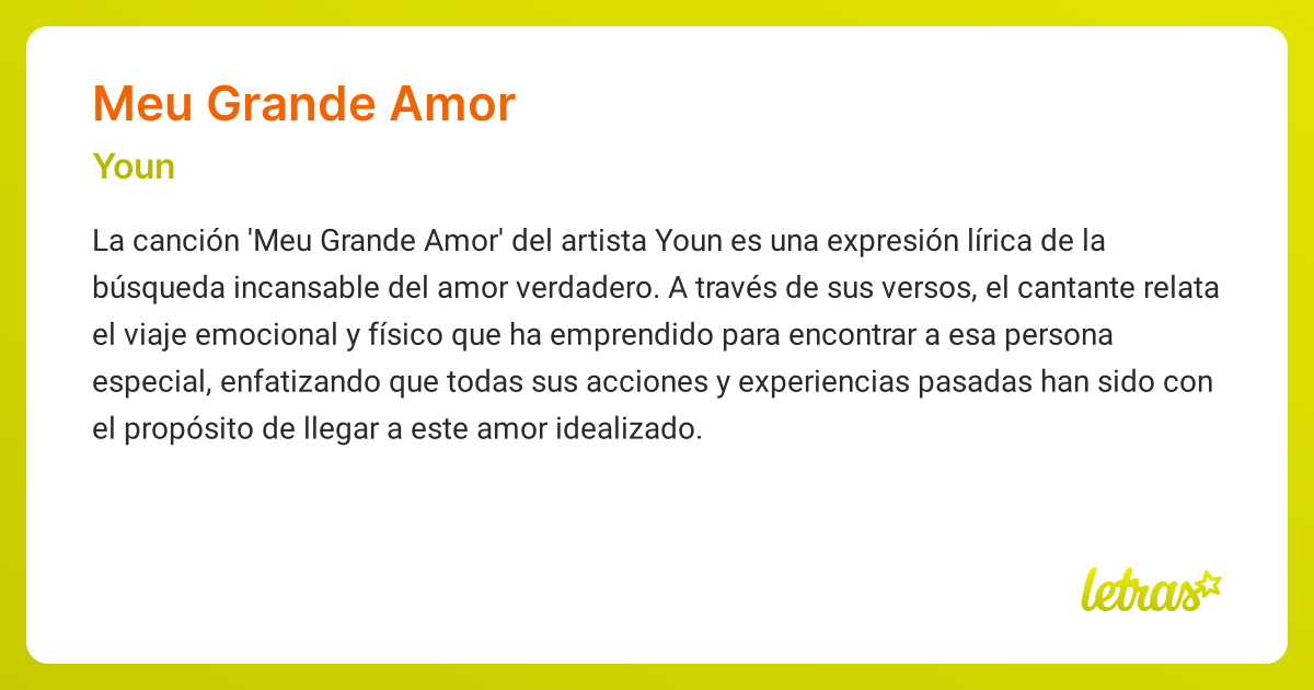 Significado de la canción MEU GRANDE AMOR (Youn) - LETRAS.COM