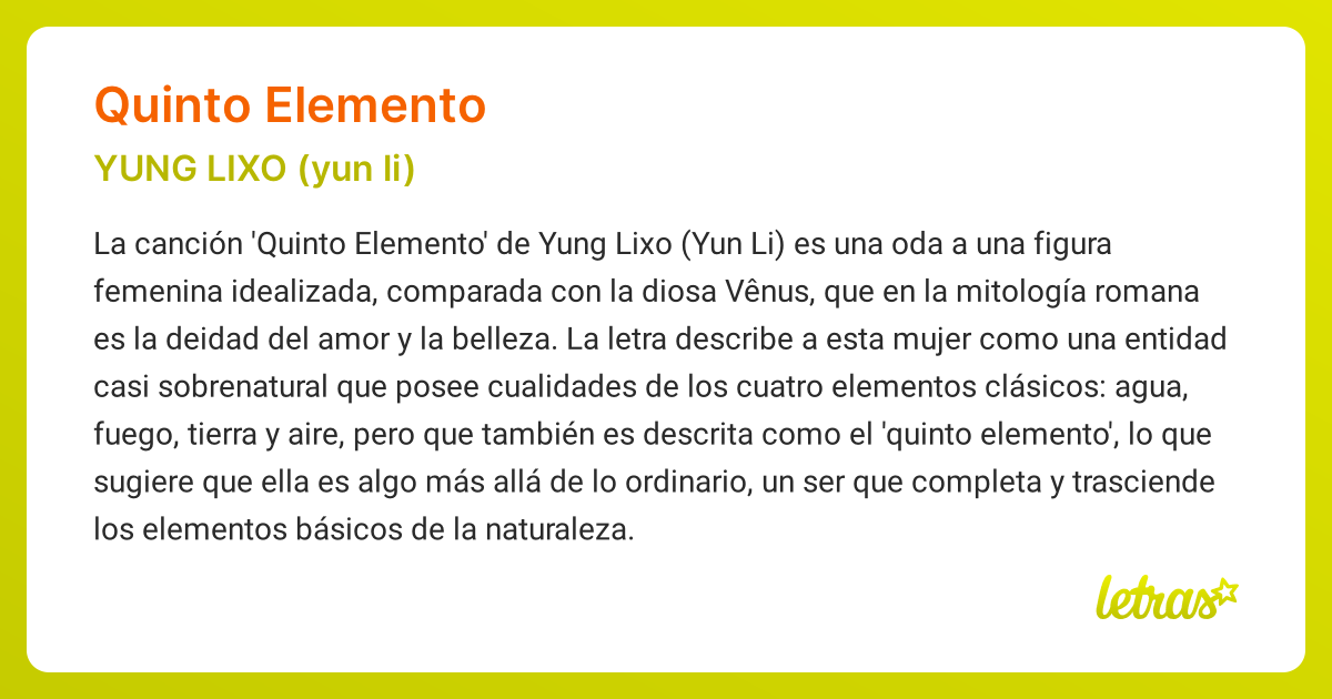 Significado de la canción QUINTO ELEMENTO (YUNG LIXO (yun li)) - LETRAS.COM
