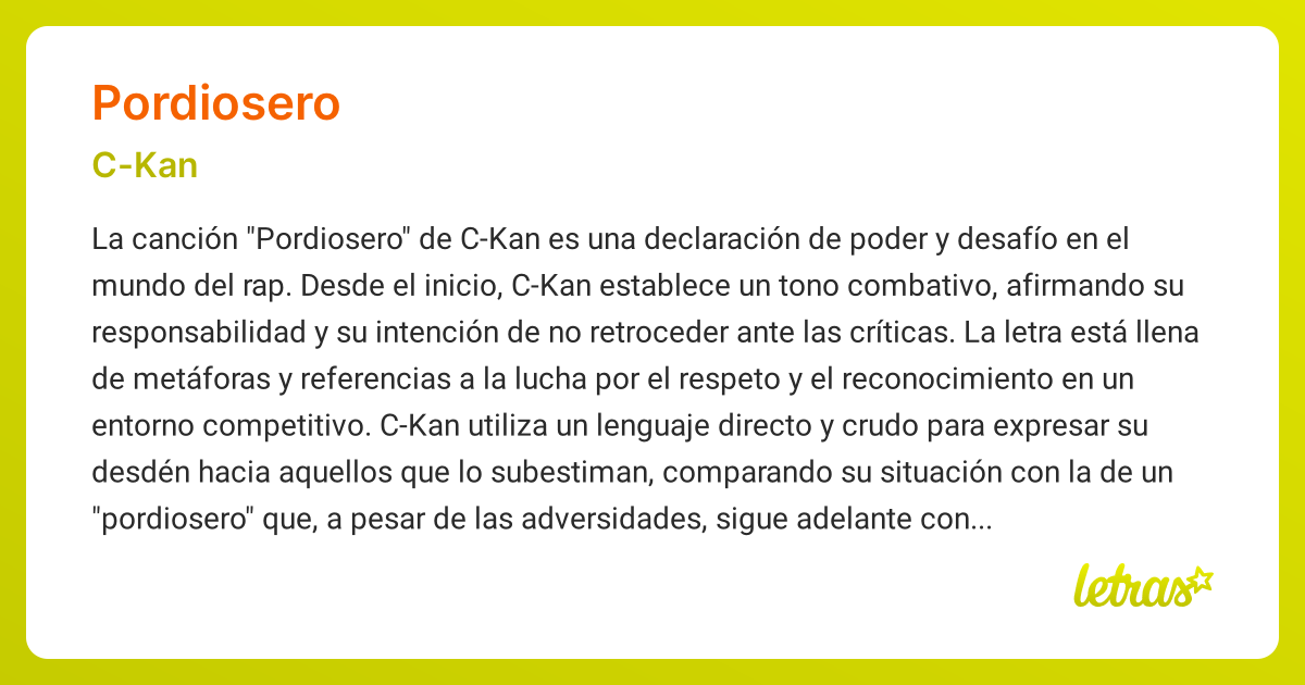 Significado de la canción PORDIOSERO (C-Kan) - LETRAS.COM