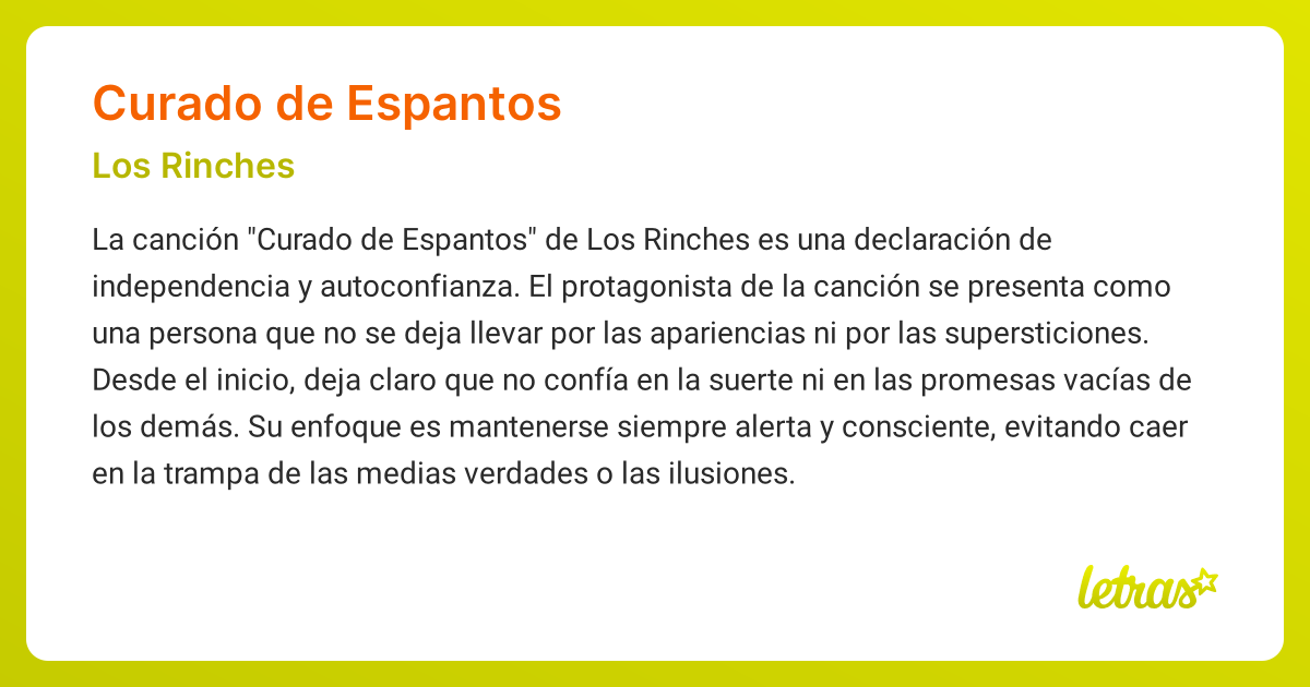 Significado de la canción CURADO DE ESPANTOS (Los Rinches) - LETRAS.COM