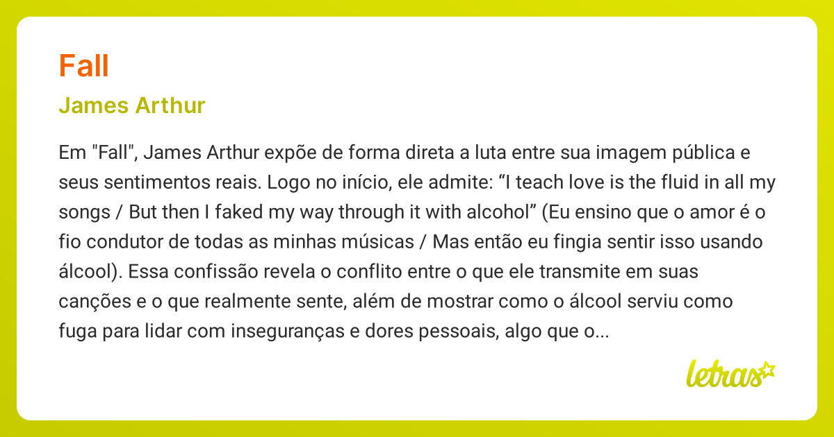 Significado da música FALL (James Arthur) - LETRAS.MUS.BR