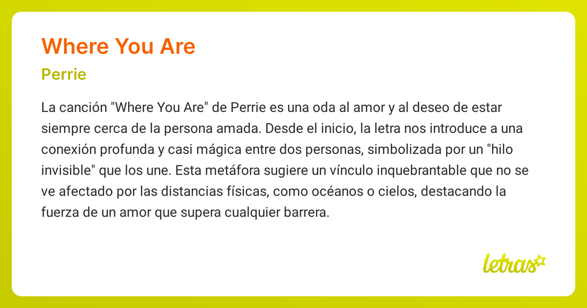 Significado de la canción WHERE YOU ARE (Perrie) - LETRAS.COM
